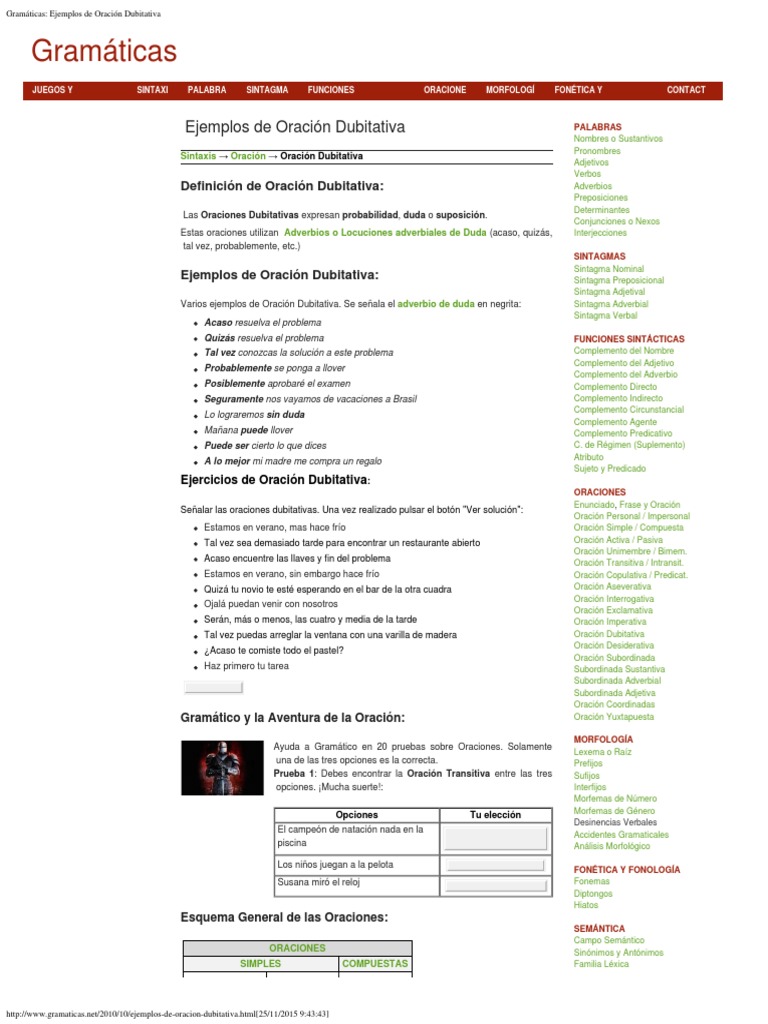 Gramáticas Ejemplos de Oración Dubitativa | PDF | Oración (Lingüística ...
