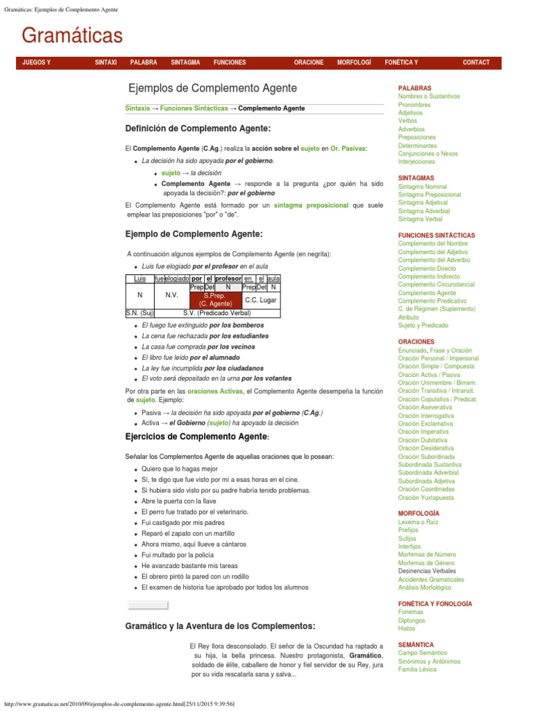 Gramáticas Ejemplos de Complemento Agente | PDF | Adverbio | Oración (Lingüística)