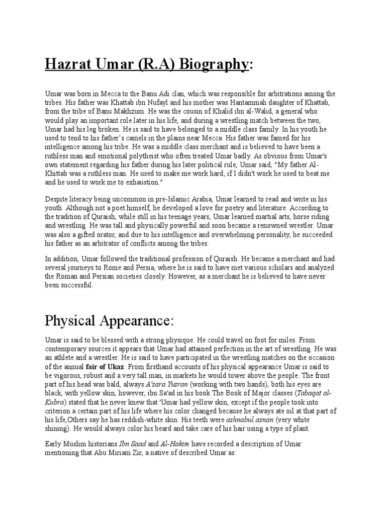 Biography of Hazrat Umar (R.A) | PDF | Umar | Muhammad