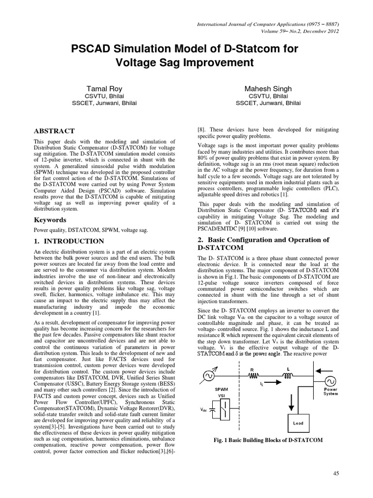 PSCAD Simulation Model of D-Statcom For Voltage Sag Improvement | PDF ...