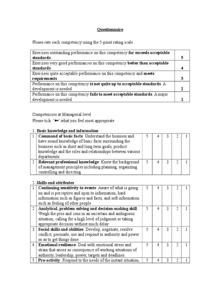CM Questionnaire For Mapping Comptencies | PDF | Competence (Human ...