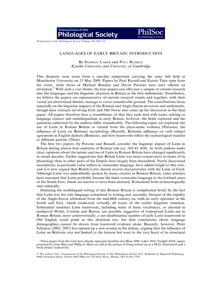 Early British Languages and Latin Influence | PDF | English Language ...