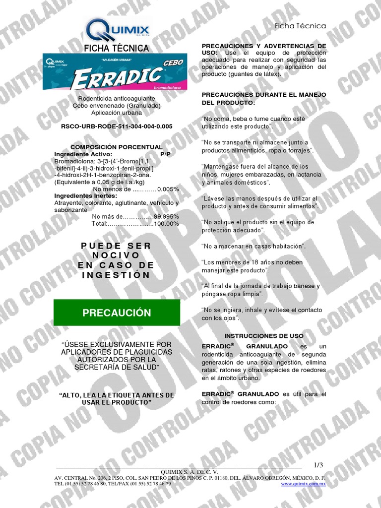 Erradic Ficha Tecnica | PDF | Rata | Vómitos