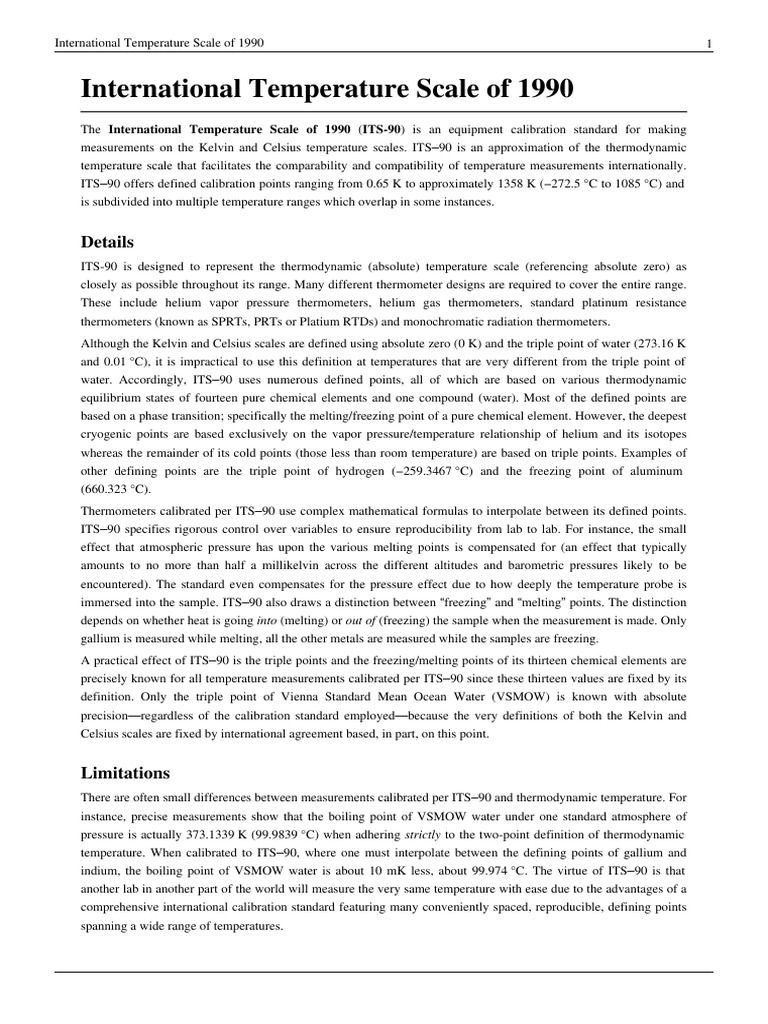 International Temperature Scale of 1990 PDF | PDF | Thermodynamic ...