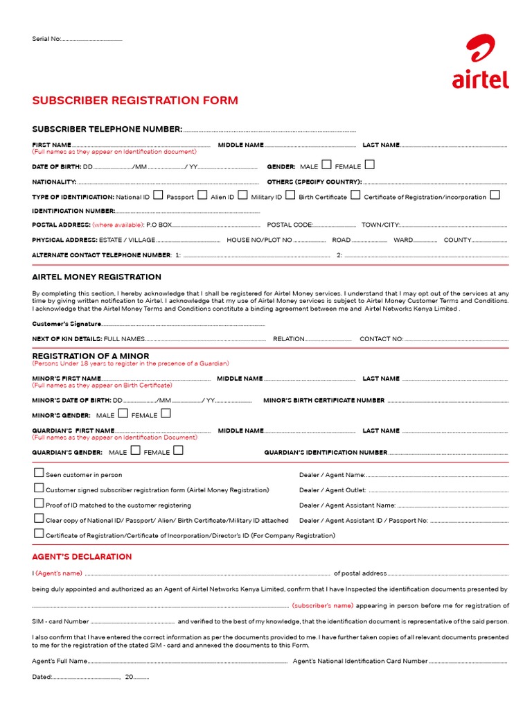 Customer Registration Form Airtel Final 23 10 2015 | PDF | Financial ...