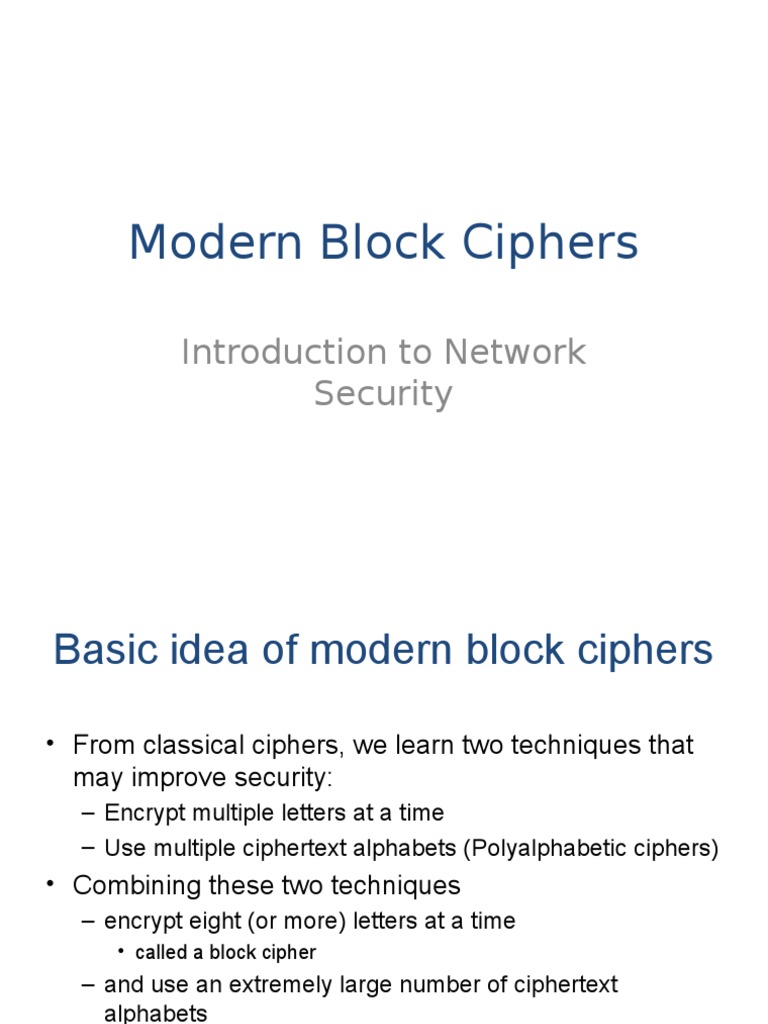 Modern Block Ciphers: Introduction To Network Security | PDF | Cipher | Cryptography