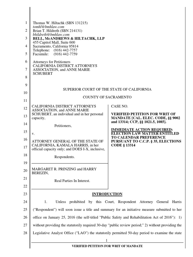 California District Attorneys Association Writ of Mandate | Juvenile ...