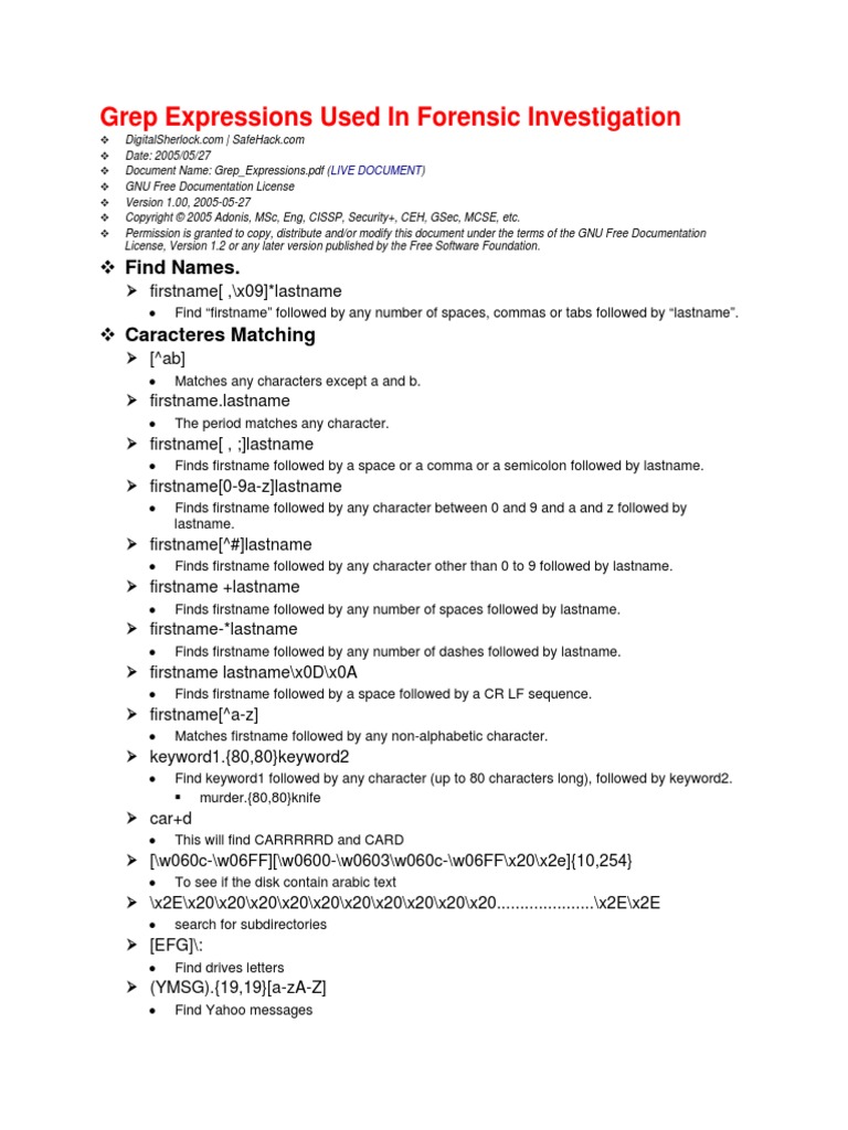 Forensic Grep Expressions1 | PDF | System Software | Computing