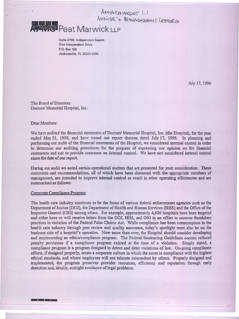 DMH Auditors Management Letter 1998 | PDF | Internal Control ...