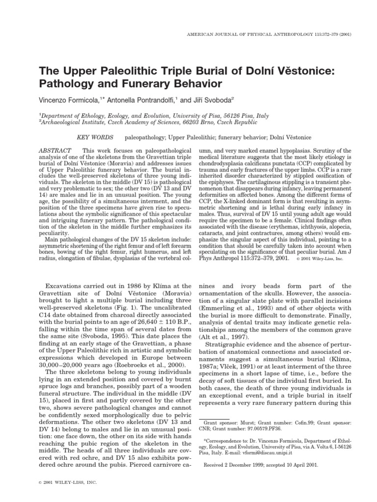 The Upper Paleolithic Triple Burial of Dolnı Vestonice Pathology and ...