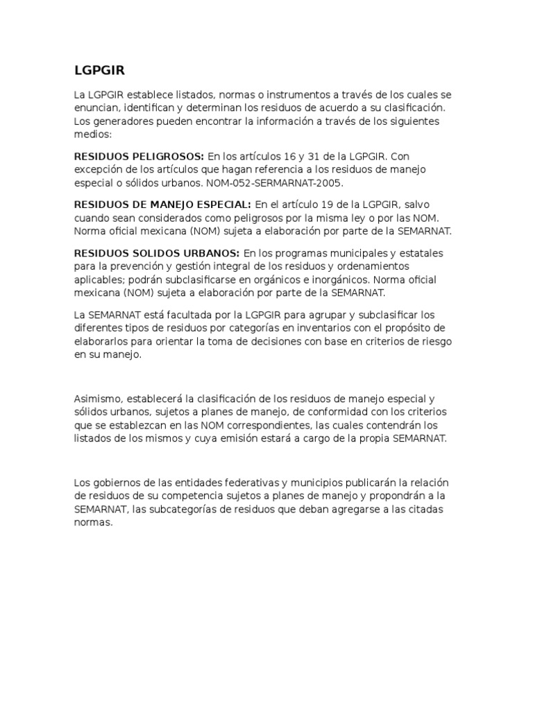 LGPGIR | PDF | Residuos | Salud y bienestar