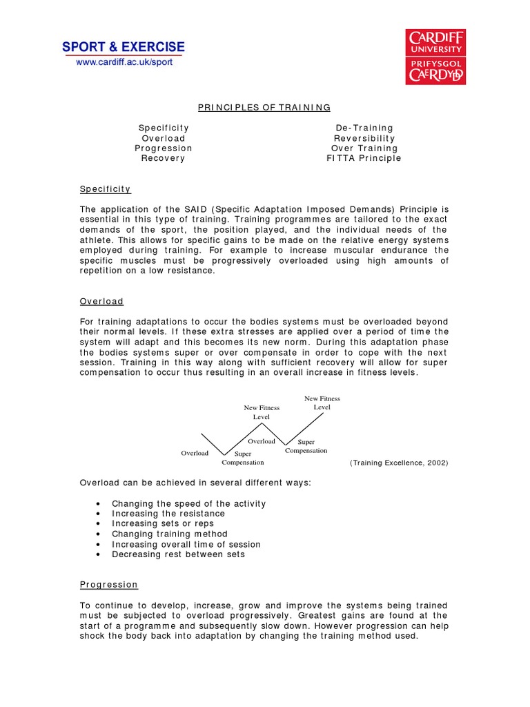 Principles of Training Specificity Overload Progression Recovery De ...