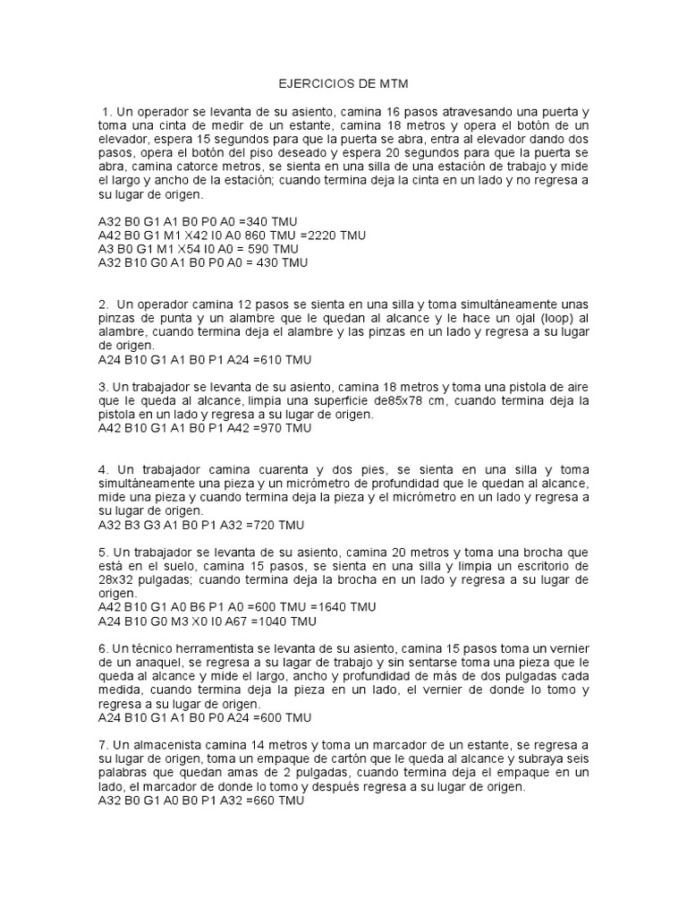 Ejercicios de MTM | PDF | Herramientas | Equipo