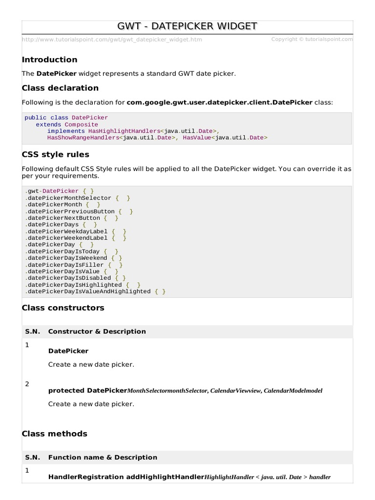 GWT Datepicker Widget | PDF | Cascading Style Sheets | Component Object ... GWT Datepicker Widget | PDF | Cascading Style Sheets | Component Object ...