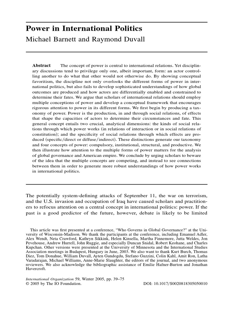 Power in International Politics | Download Free PDF | Power (Social And ...