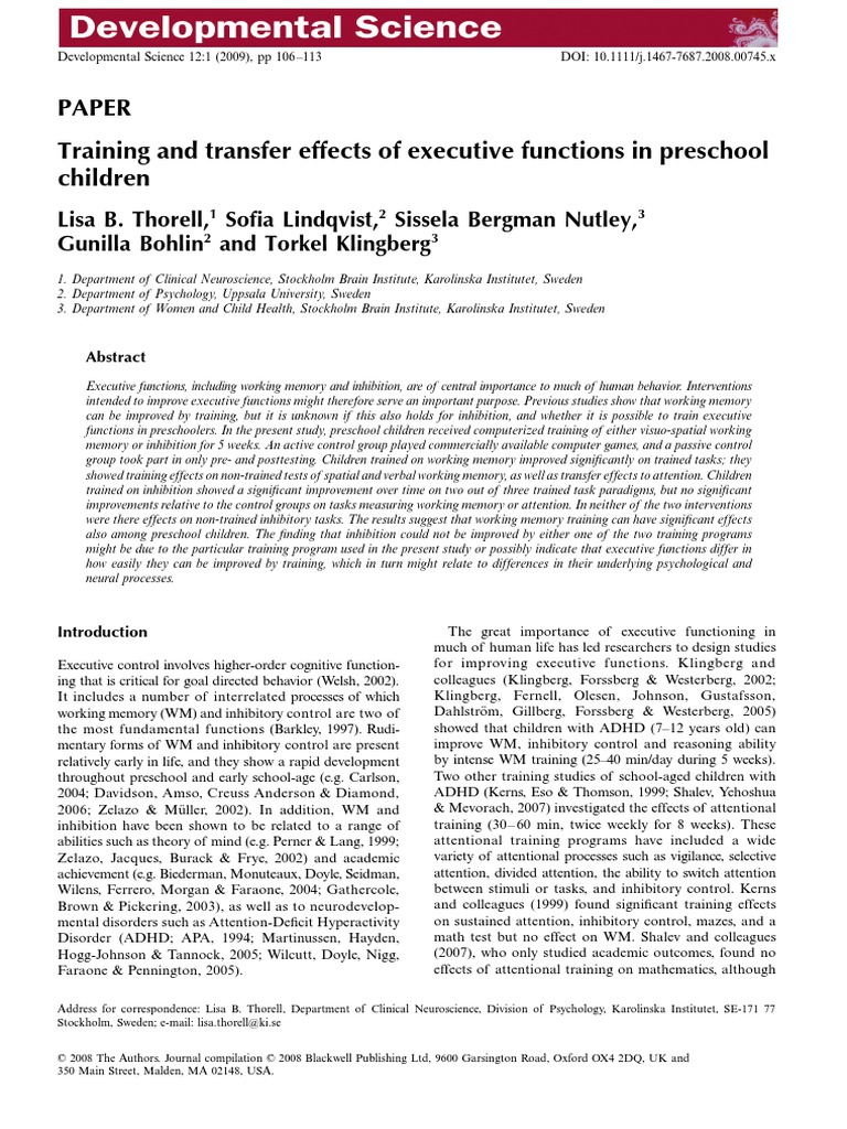 Thor Ell 2009 | PDF | Working Memory | Executive Functions