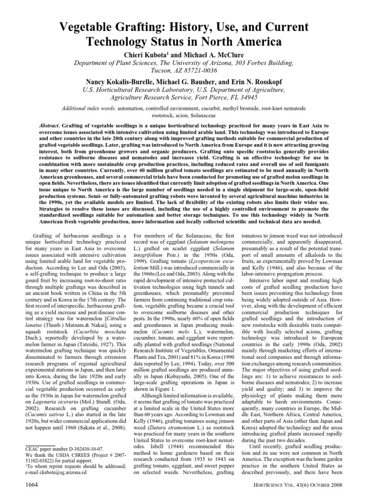 Vegetable Grafting: History, Use, and Current Technology Status in ...