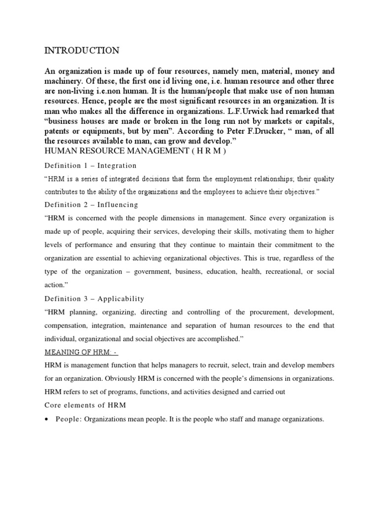 Jntu Mba r09 HRM 1st Unit Notes | PDF | Human Resources | Human ...