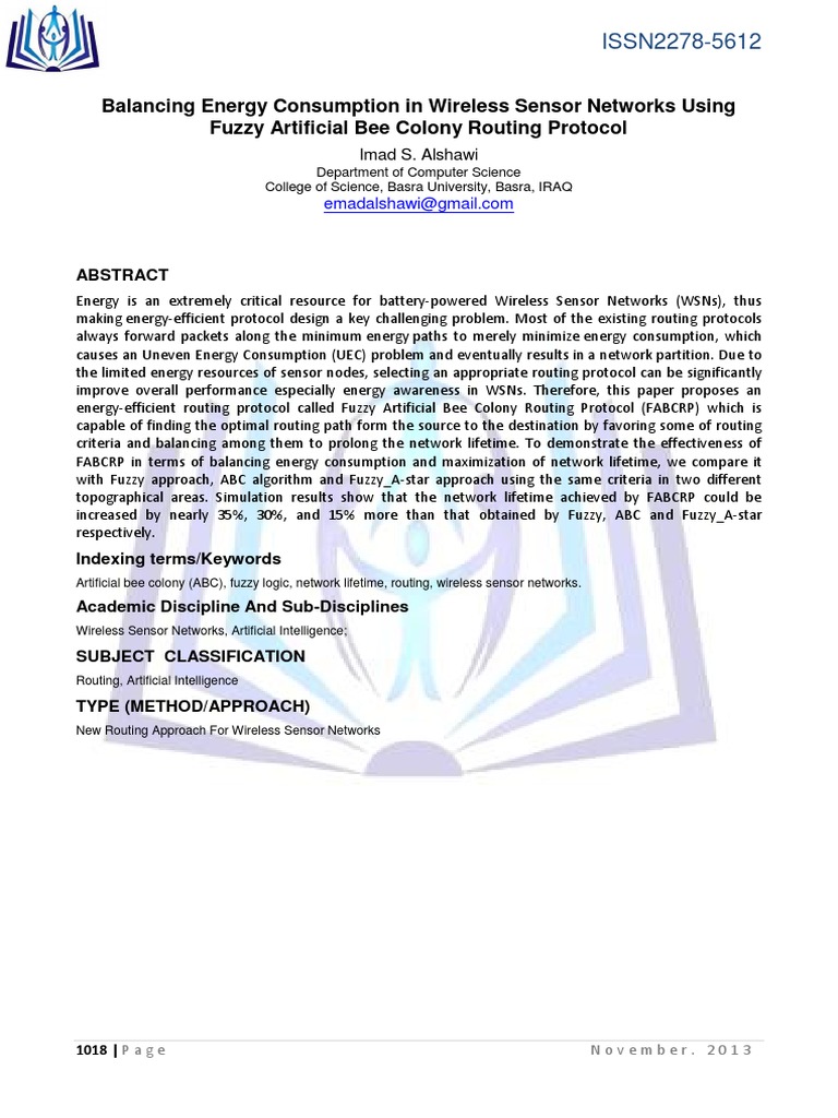 Balancing Energy Consumption in Wireless Sensor Networks Using Fuzzy Artificial Bee Colony ...