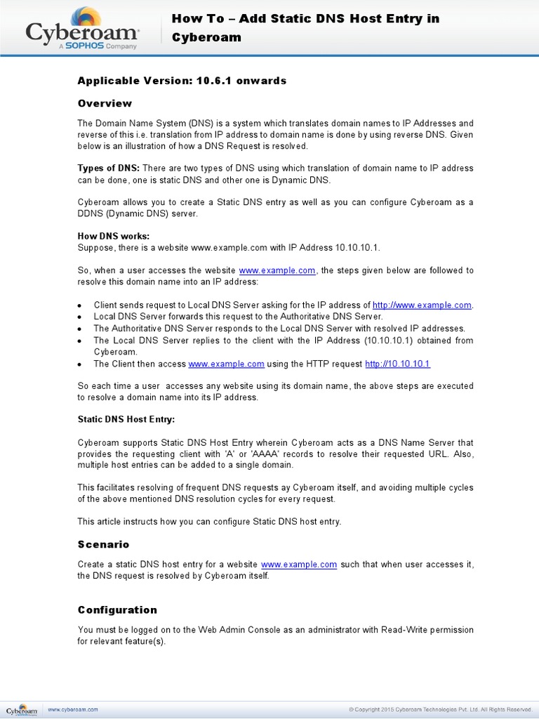 How To - Add Static DNS Entry in Cyberoam PDF | PDF | Ip Address ...