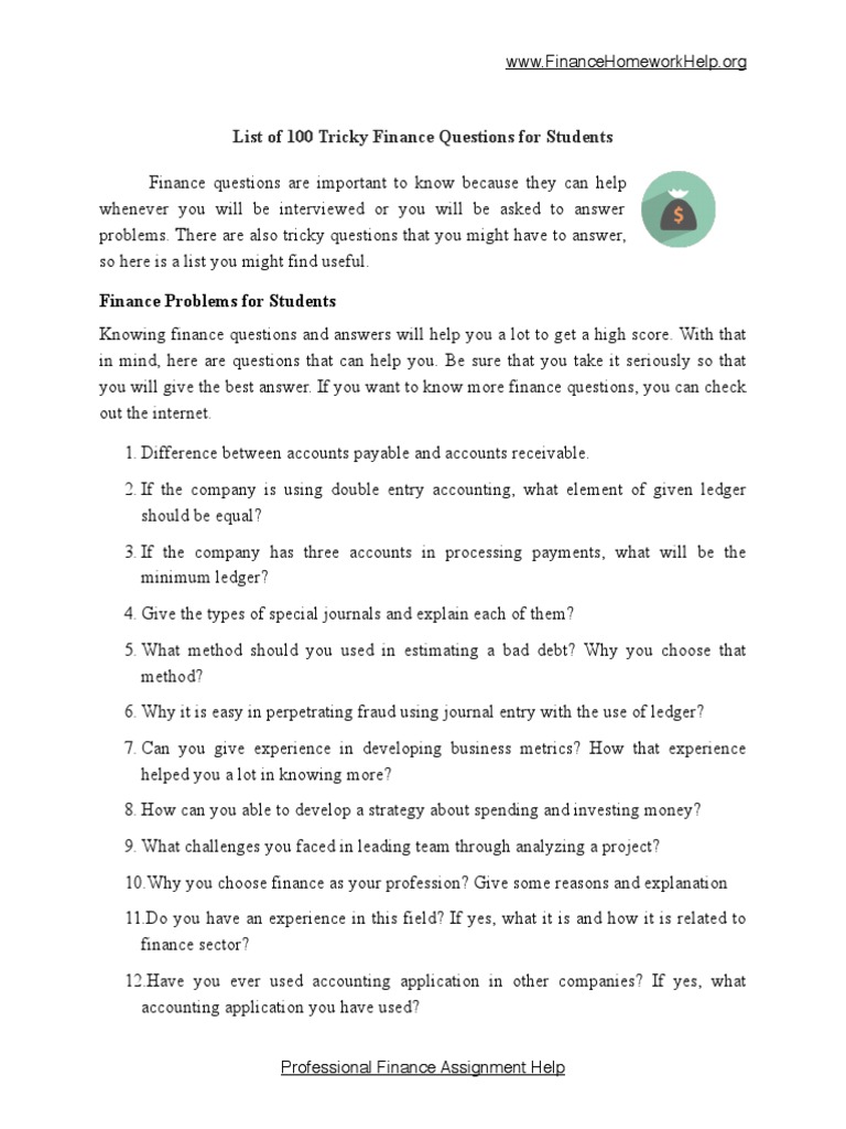 100 Tricky Finance Questions for Students | PDF | Debits And Credits ...