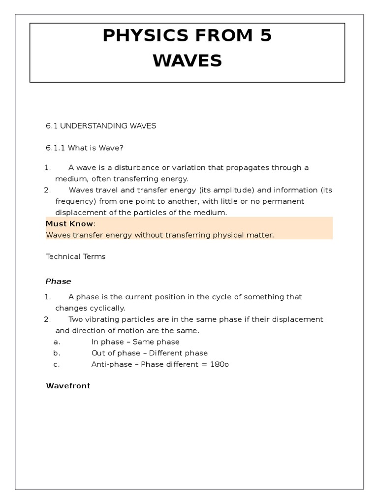 Physics 1 Wave | PDF | Waves | Wavelength
