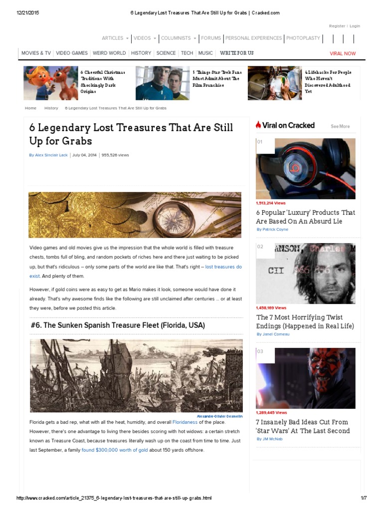 6 Legendary Lost Treasures That Are Still Up For Grabs - Cracked | PDF | Treasure | Ios