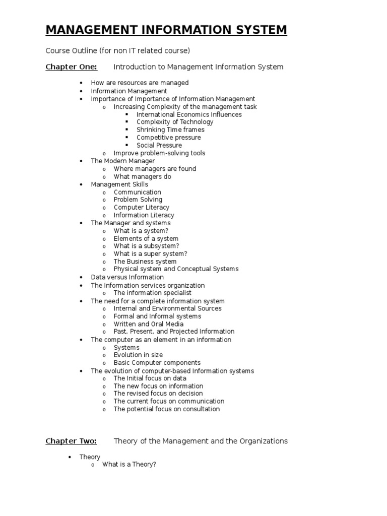Management Information Systems Course Outline | PDF | System ...