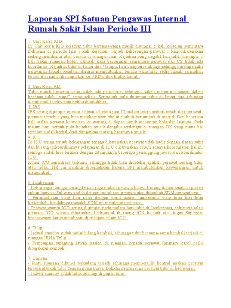 Laporan SPI Satuan Pengawas Internal Rumah Sakit Hapsah | PDF | Pengembangan Diri | Kesehatan ...