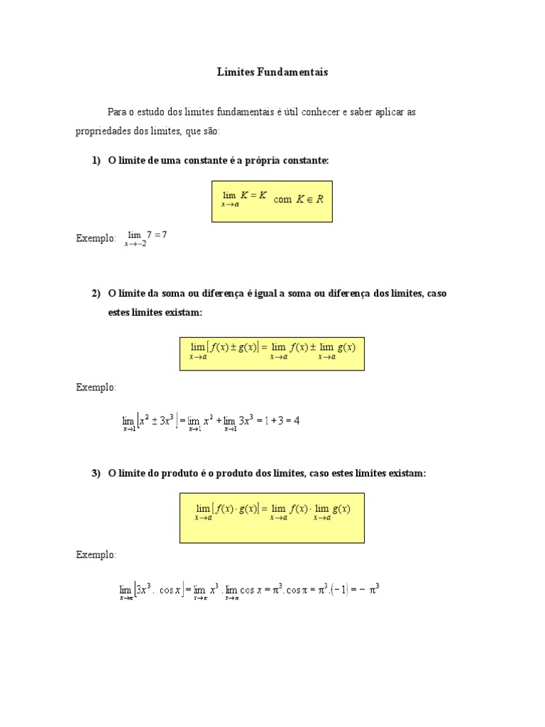 Limites Fundamentais e Suas Propriedades | PDF | Limite (Matemática ...
