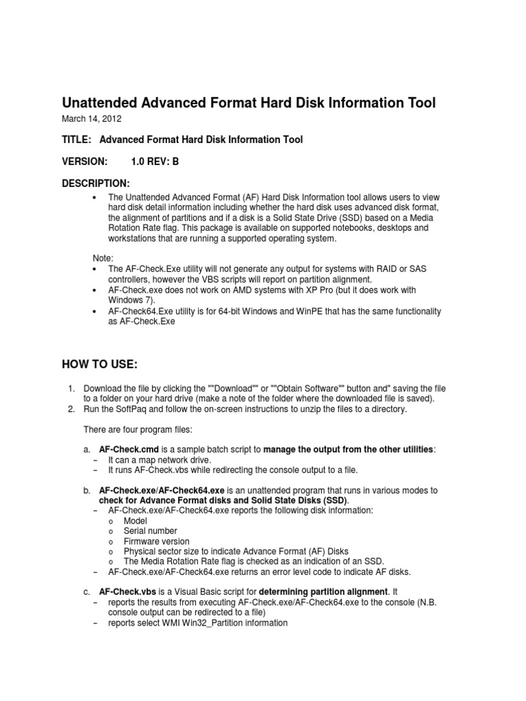 Unattended Advanced Format Hard Disk Information Tool | PDF | Command ...