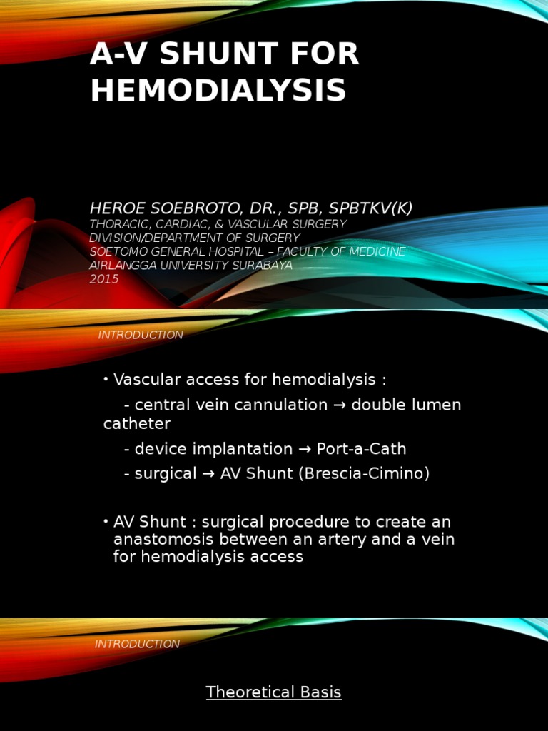 A-V Shunt For Hemodialysis: Heroe Soebroto, Dr., Spb, Spbtkv(K)