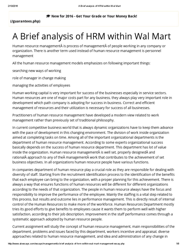 A Brief Analysis of HRM Within Wal Mart | PDF | Human Resource ...