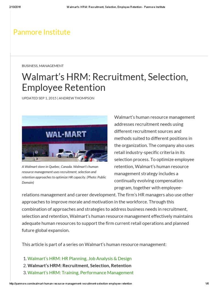 Walmart's HRM - Recruitment, Selection, Employee Retention - Panmore ...