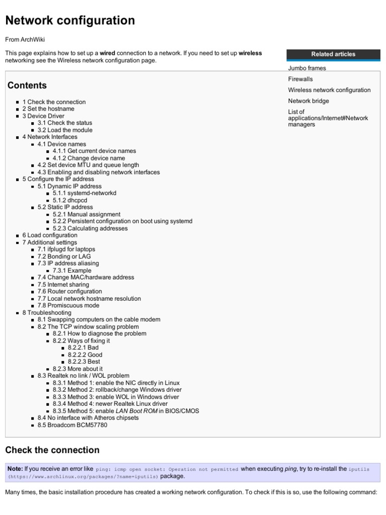 Network Configuration ArchWiki | PDF | Ip Address | Computer Network