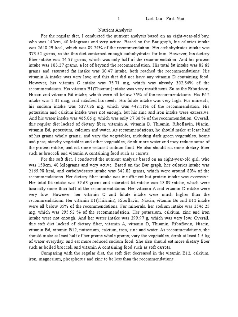 Nutrient Analysis PDF Nutrients Vitamin