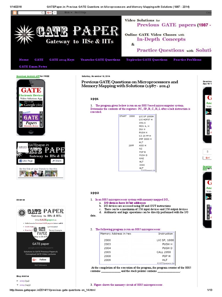 Previous GATE Questions On Microprocessors and Memory Mapping With Solutions (1987 2014) | PDF ...