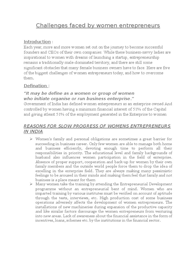 Challenges Faced by Women Entrepreneurs | PDF | Entrepreneurship | Business