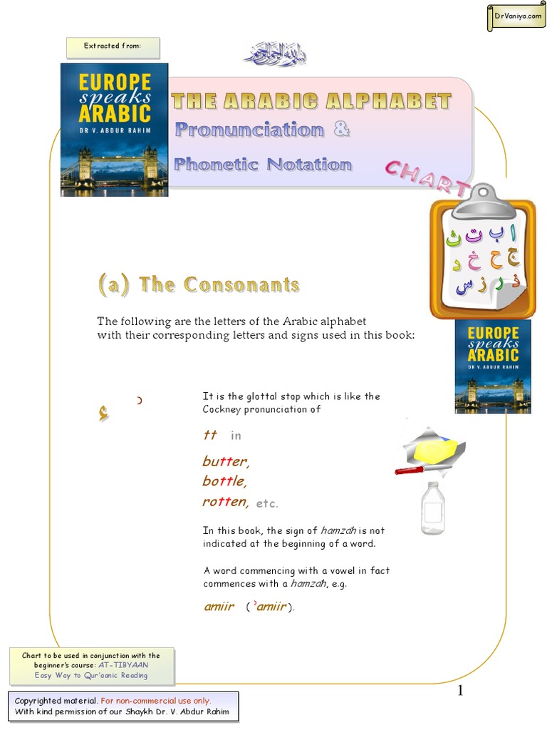 Arabic Alphabet Pronunciation and Phonetic Notation Chart | PDF ...