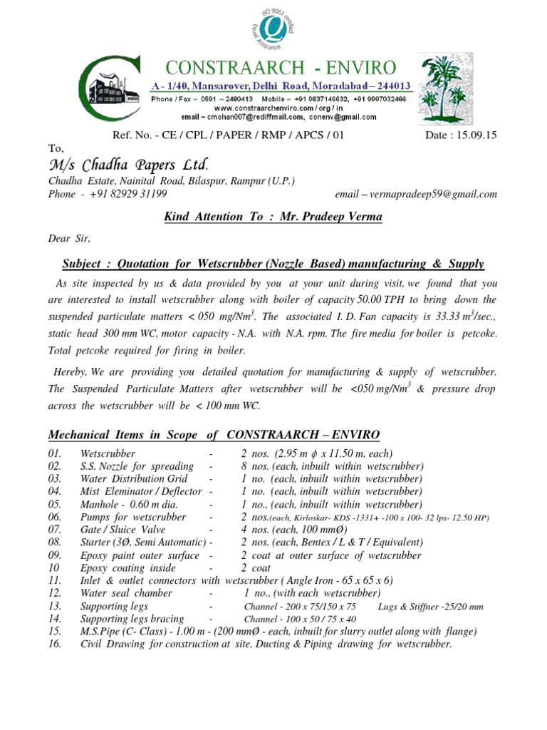 Chadha Papers Ltd. - Wetscrubber 15.09.15 | PDF | Gas Technologies ...