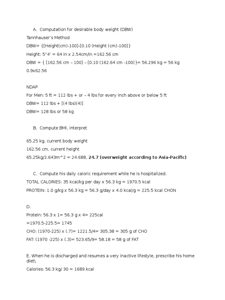Computation For DBW | PDF | Human Size | Calorie