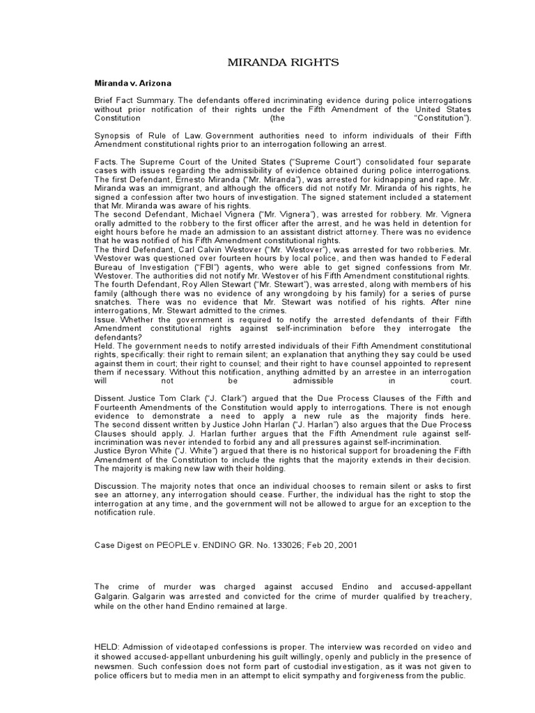 Miranda Rights | PDF | Miranda Warning | Confession (Law)