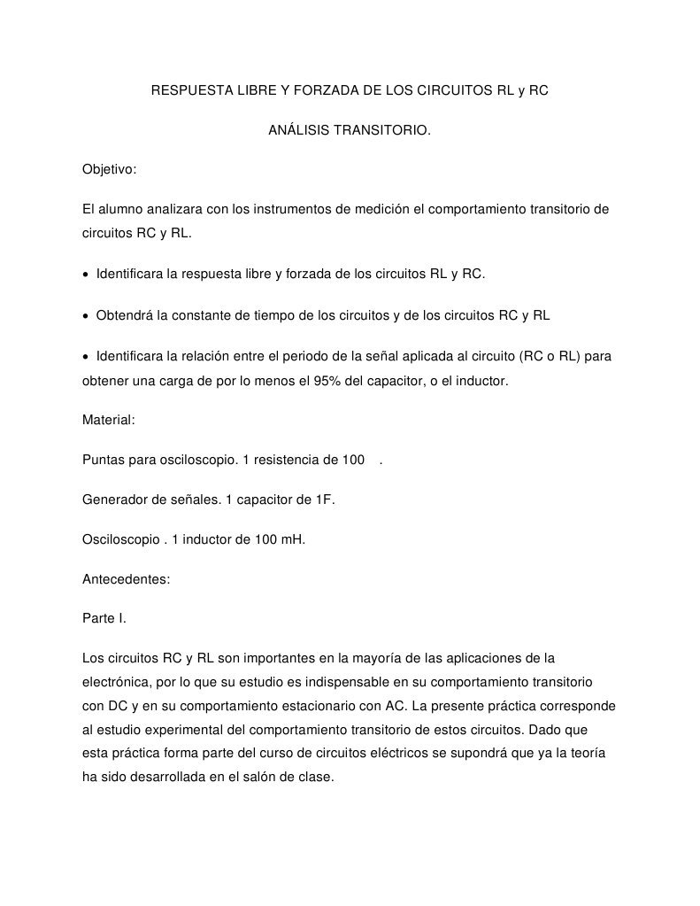 Respuesta Libre y Forzada de Los Circuitos RL y RC | PDF | Condensador | Red eléctrica
