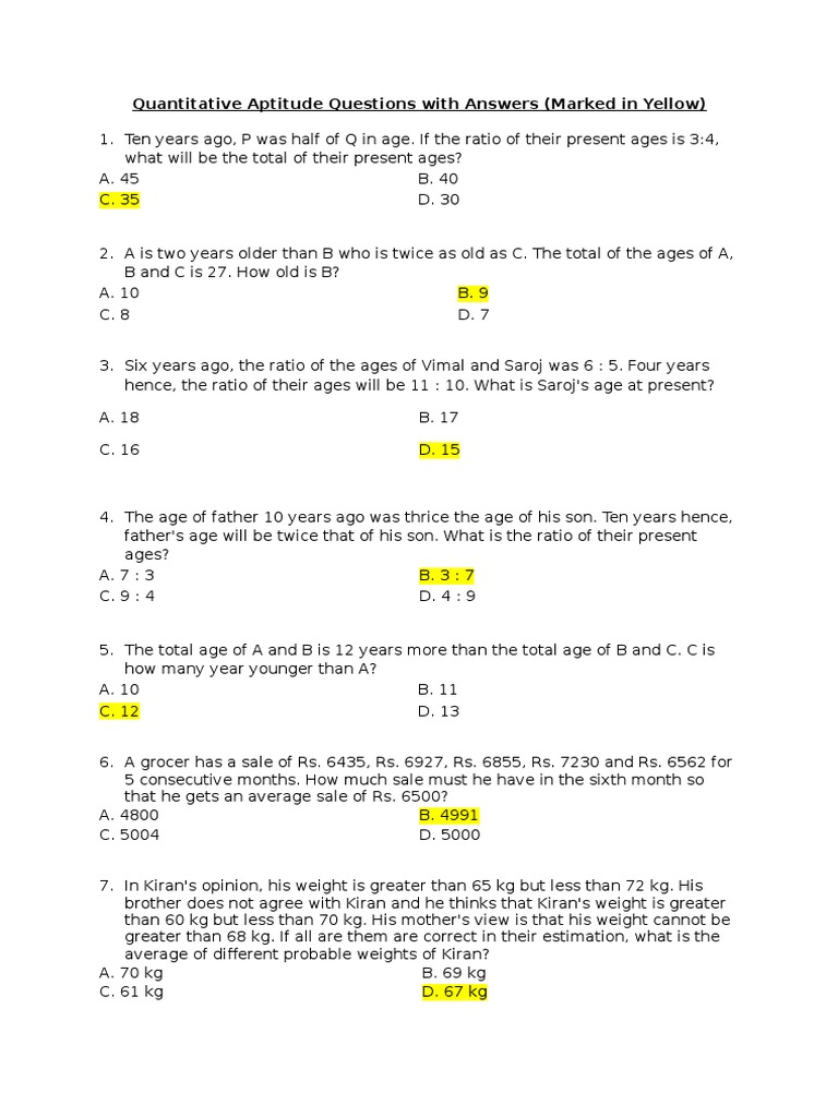 Aptitude Test Papers - 50 Questions | PDF | Speed | Human Resource ...