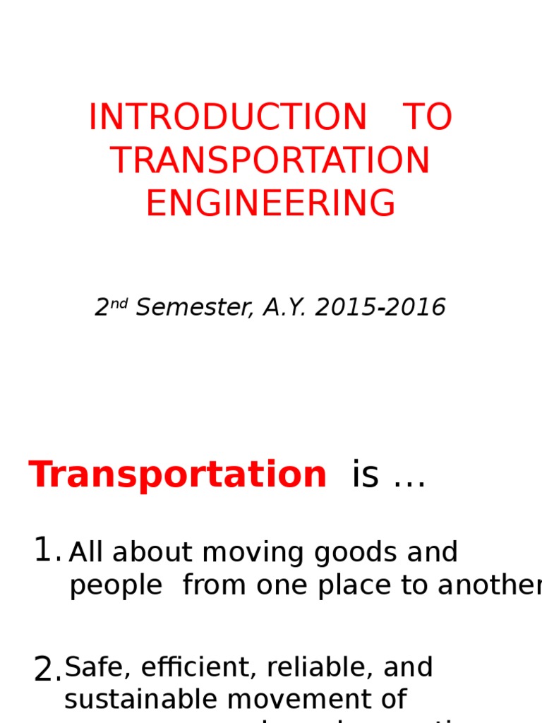 Introduction To Transportation Engineering 2015-2016 | PDF ...