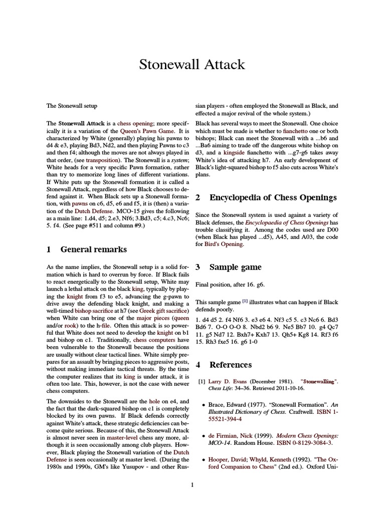 Stonewall Attack: 2 Encyclopedia of Chess Openings | PDF | Competitive ...