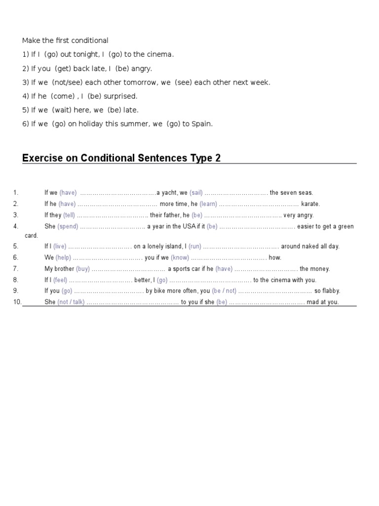 Exercise On Conditional Sentences Type 2 | PDF