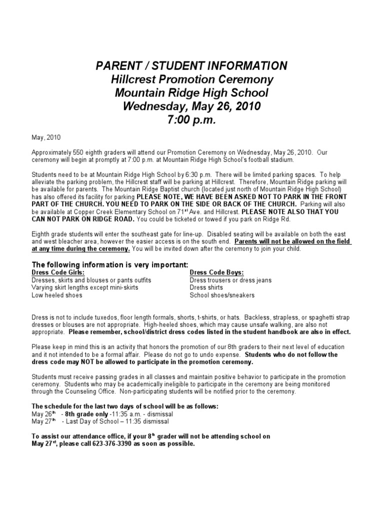 8th Grade Promotion Letter | PDF | Sports | Dress