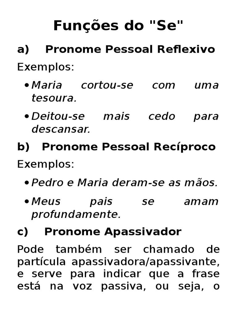 Funções do Pronome "Se" | PDF | Assunto (gramática) | Pronome