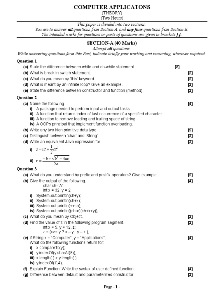 Icse Class 10 Sample Paper 6 Pdf C Programming Language Constructor Object Oriented